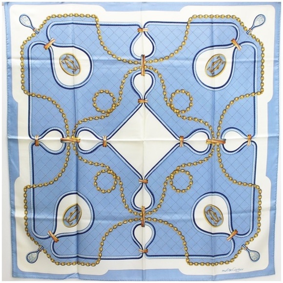 Cartier | Accessories | Cartier Scarf Muffler Light Blue Chain Pattern ...